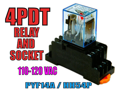 4PDT RELAY (ICE CUBE) 110-120VAC COIL & DIN SOCKET / BASE - GREAT PRICE ...