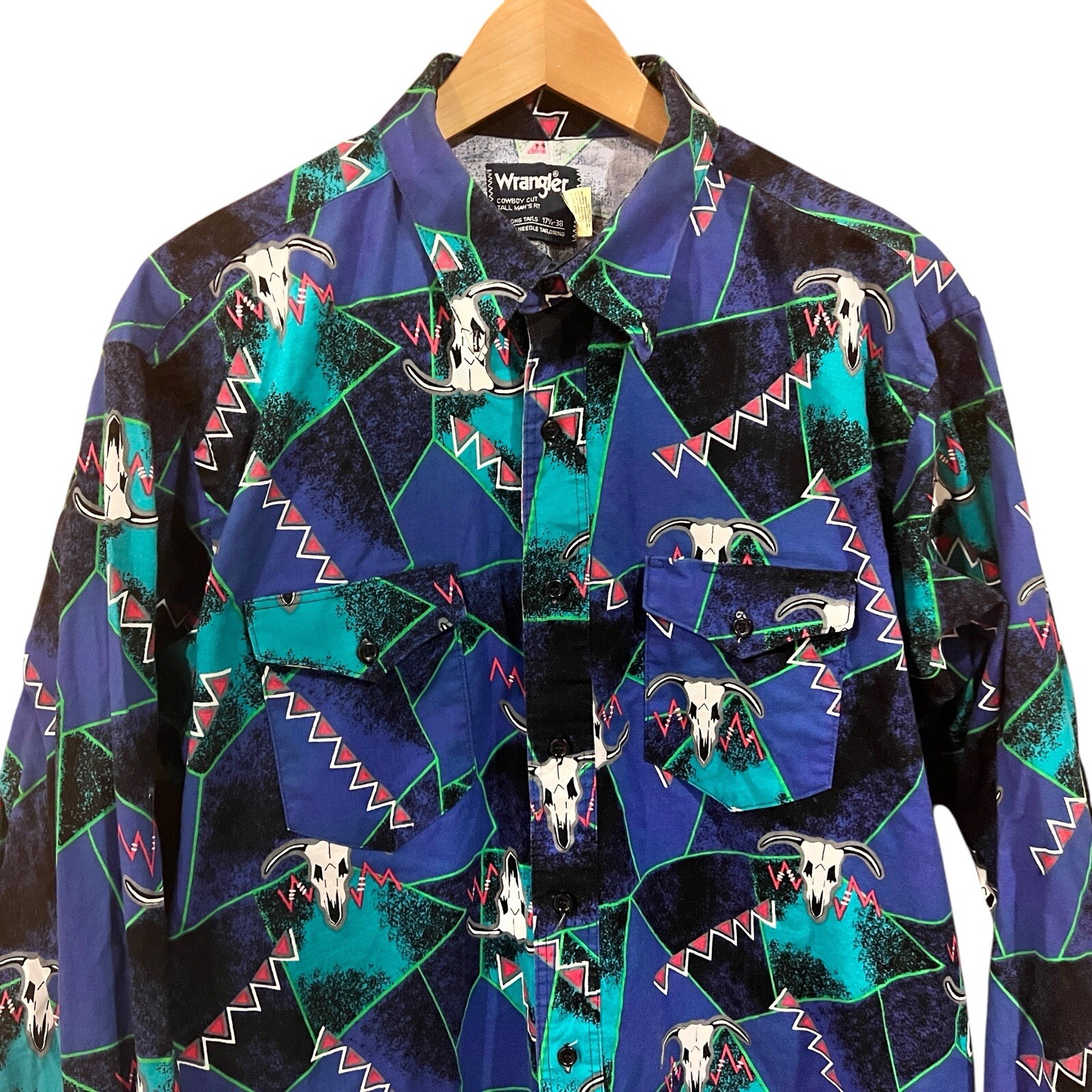 VTG Wrangler Tall Man Cowboy Cut Cattle Skull Print W… - Gem