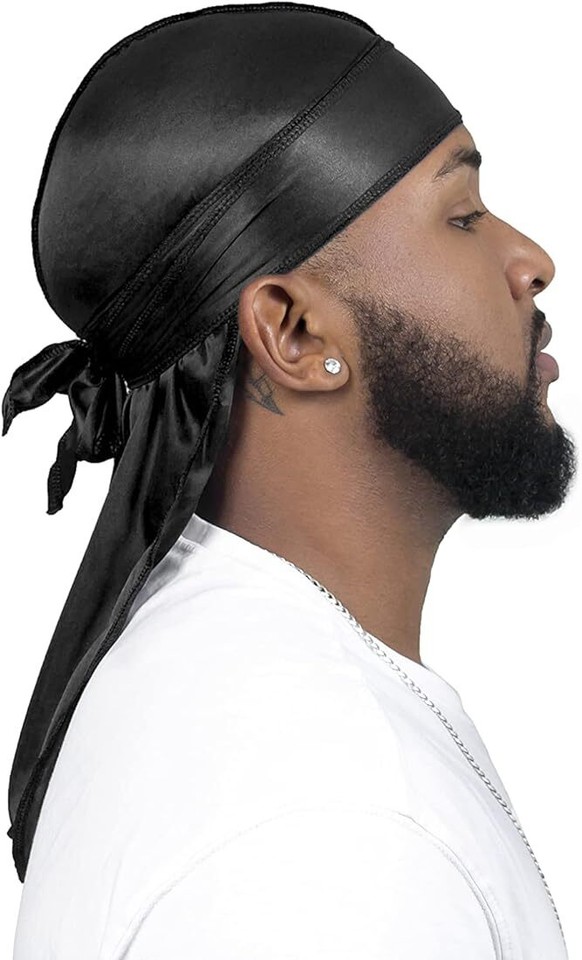 Men's Durag Black Breathable Close Fit Tie Down Sport Du Rag HEAD Scarf ...