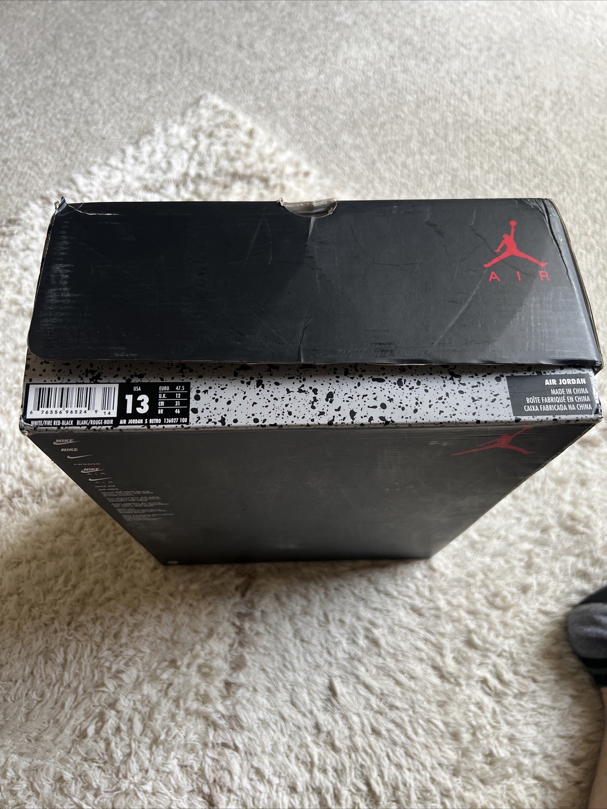 Size 13 - Jordan 5 Retro Fire Red 2013 136027 100 White/Fire Red-Black ...