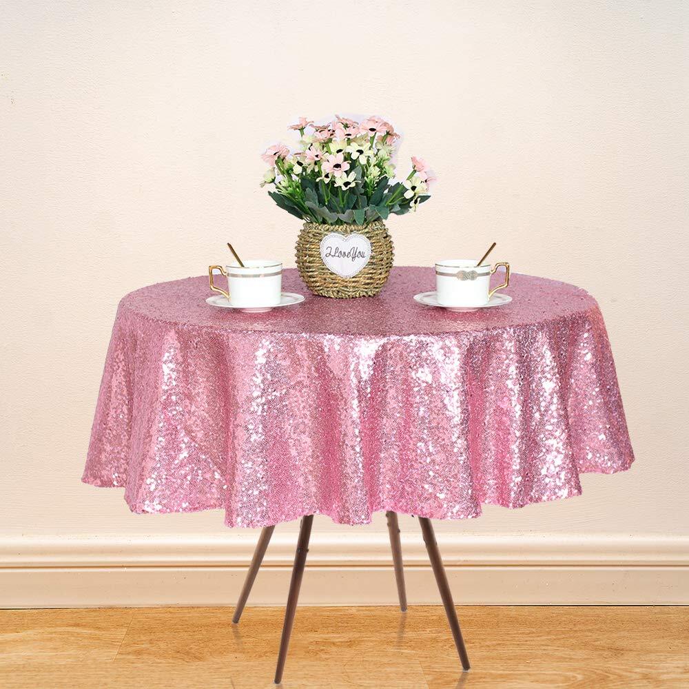 Rose Pink Sequin Tablecloth 50" Small Round Sparkly Drape Table Cloths ...