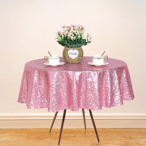 Rose Pink Sequin Tablecloth 50" Small Round Sparkly Drape Table Cloths ...