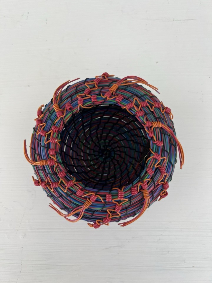Colorful Handmade Telephone Wire Basket Art Kathleen Farling 1998 ...