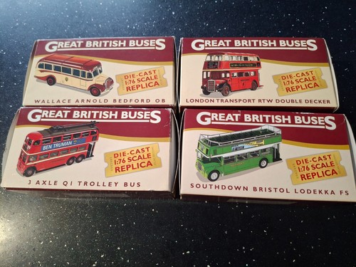 Great British Buses x 4. Bedford OB, London Bus, Southdown & QI Trolley ...