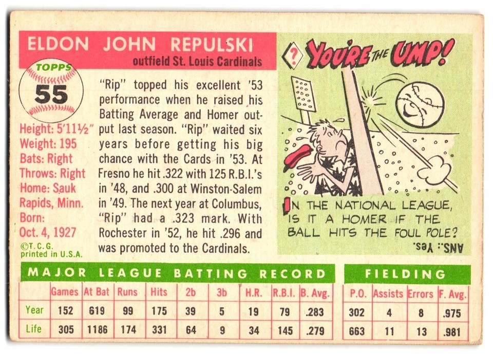Rip Repulski 1955 Topps Card #55 | eBay