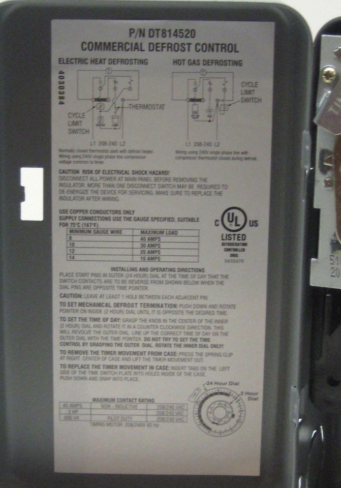 DT8145-20 Supco Commercial Refrigeration Defrost Timer for Paragon 8145 ...