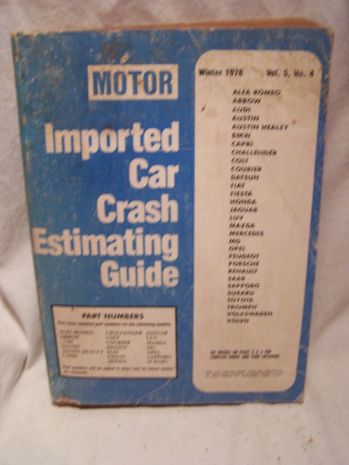 USED Motor Vintage Imported Car Crash Estimating Guide W Part Numbers ...