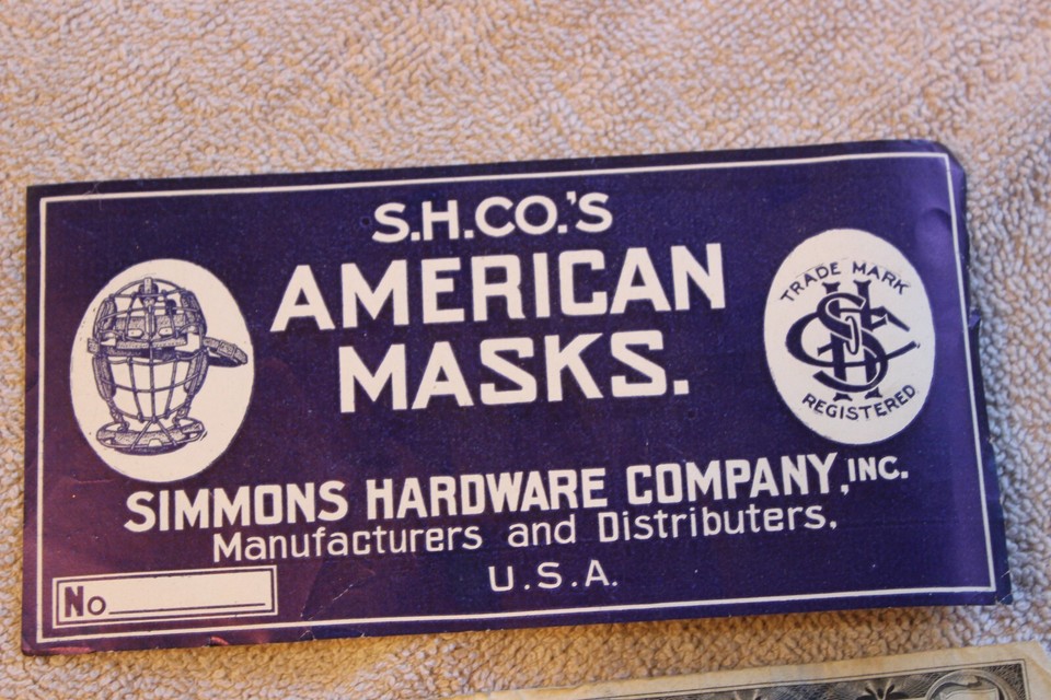C. 1910s Simmons Hardware baseball catcher's mask ORIGINAL shipping box ...