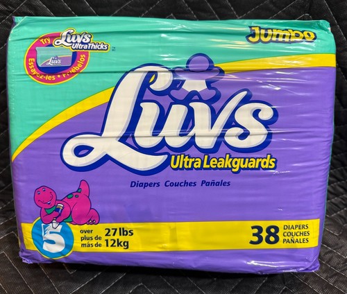 Vintage Luvs PLASTIC BACKED Diapers Size 5 Barney Jumbo Pack of 38 ...