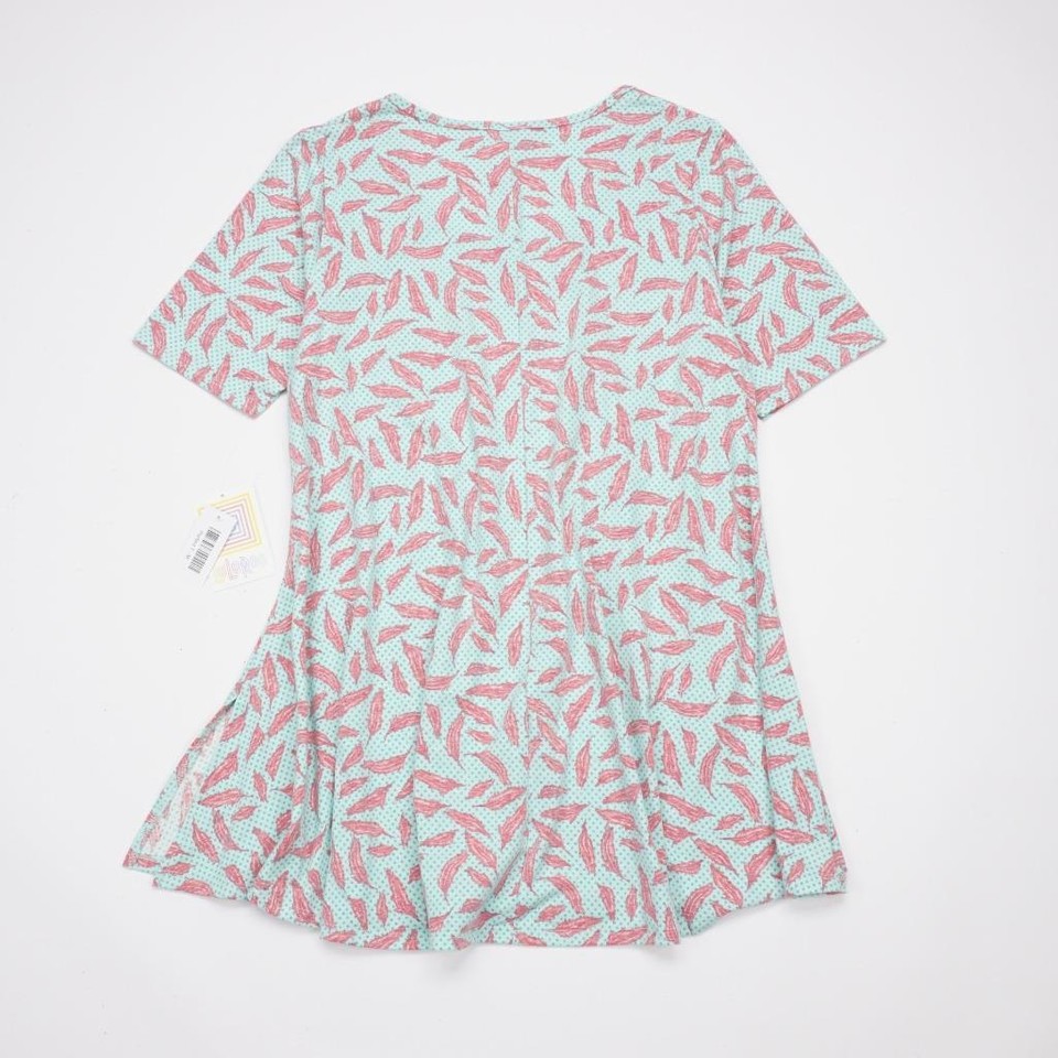 LuLaRoe Perfect T Pullover Tunic Top Short Sleeve Green Pink Leaves ...