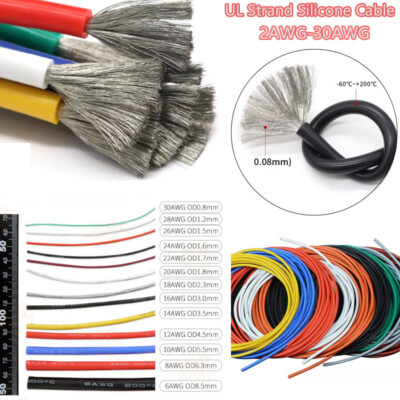 2/4/6/7/11/15/17-30AWG 0.08mm UL Strand Silicone Soft Cable 600V 200 ...
