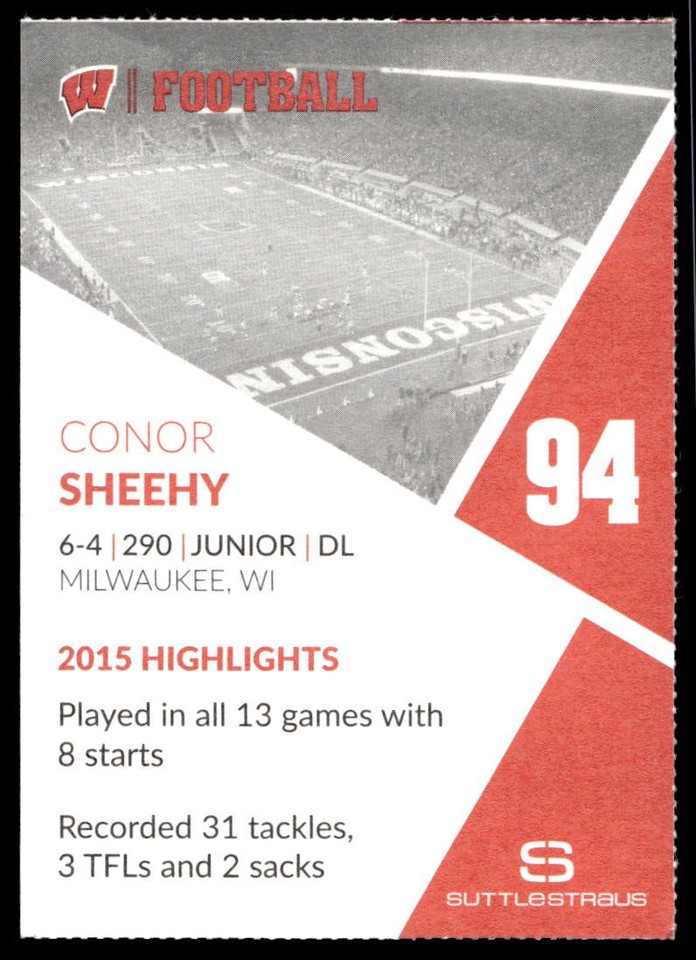 Conor Sheehy 2016 Wisconsin Badgers Program Cards #NNO Football Card | eBay