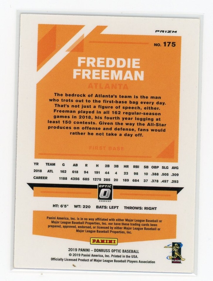 FREDDIE FREEMAN 2019 Donruss Optic #175 Pink Atlanta Braves | eBay