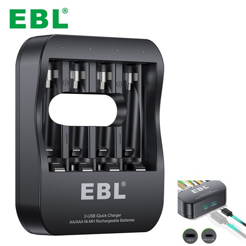 EBL Quick Charger AA AAA NiMH Rechargeable Battery Charger w/ 2A USB ...