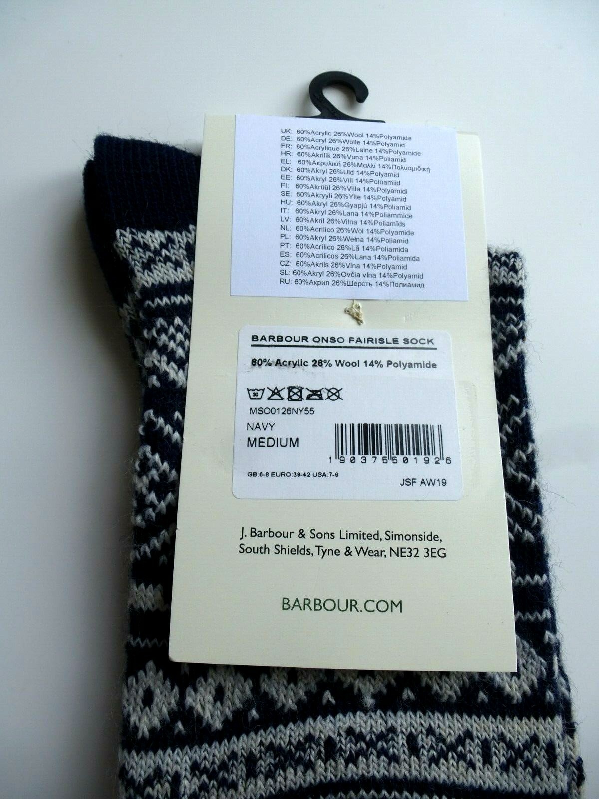 Medium UK 6-8 BARBOUR Navy Fairisle 26% Wool BOOT SOCKS Walking ...