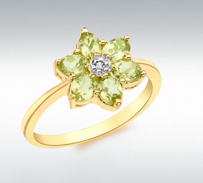 Bague Fleur En Or Jaune 9 Carats Avec Péridot Et Diamant | eBay