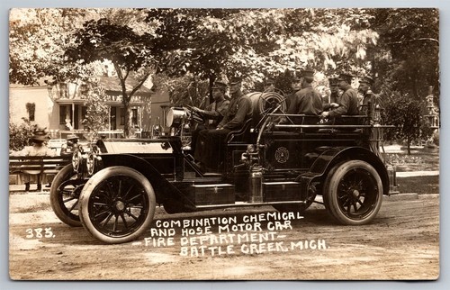 RPPC American LaFrance Type 5 Engine Battle Creek MI Fire Dept C1910 ...