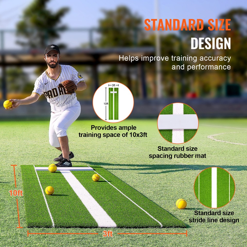 10'x3' Softball Pitching Rubber Mat Indoor Outdoor Mound Training Aid ...