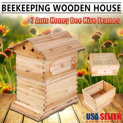 Cedarwood Beehive House Beekeeping Box 7 Pcs Auto Flow Honey Bee Hive ...