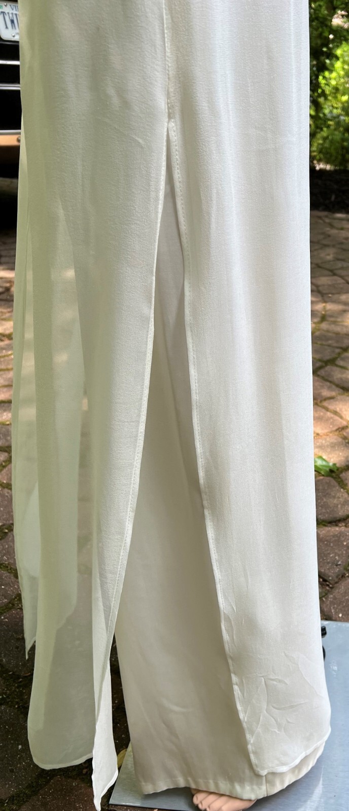 Cache Off-White Ivory Wide-Leg Satin and Silk Chiffon… - Gem