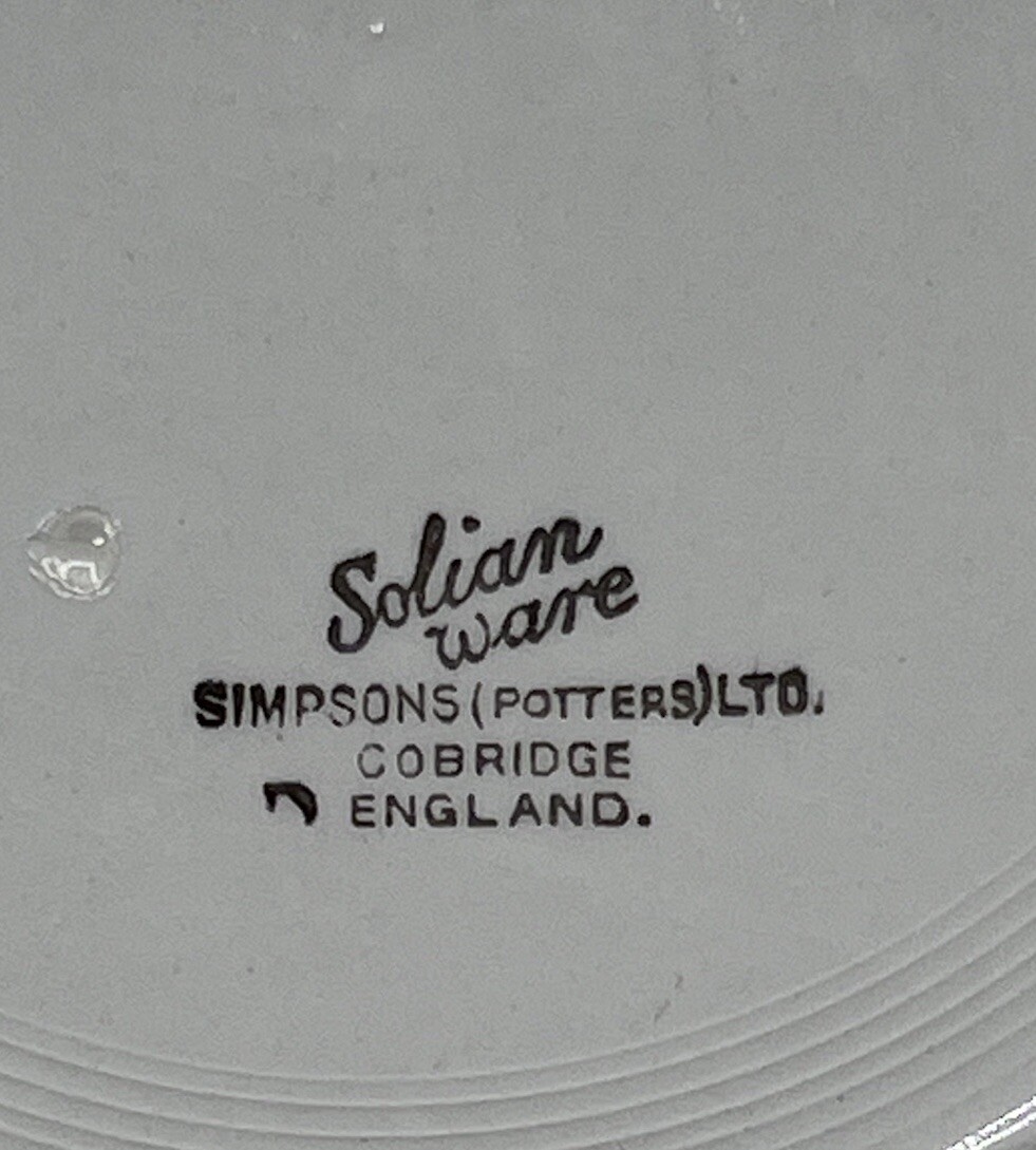 VINTAGE SIMPSONS POTTERS SOLIAN WARE GREEN GOLD DESIGN COBRIDGE PLATE ...