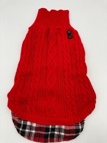 Turtleneck Red Small Dog Sweater Knitwear w/Leash Hole Gingham ...
