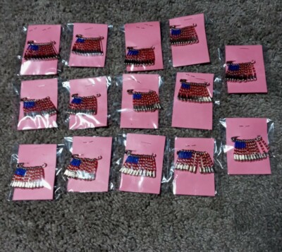 Vintage Handmade Beaded Safety Pin American Flag Brooch Pin (LOT OF 14 ...