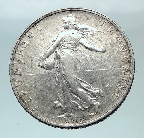 1917 FRANCE Antique Silver 2 Francs French Coin w La Semeuse Sower ...