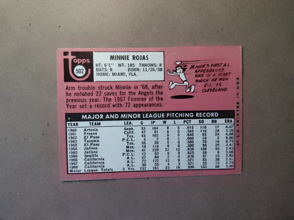 1969 Topps ** #502 Minnie Rojas Baseball Card - ex free shipping | eBay