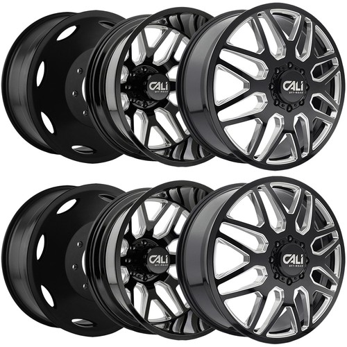 (Set of 6) 22" Inch Cali Off-Road Invader Dually 8x200 Black/Milled ...