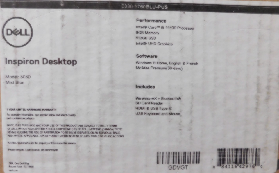 Dell Inspiron 3030 Desktop Computer-Mist Blue,Windows11, 8GB Memory | eBay