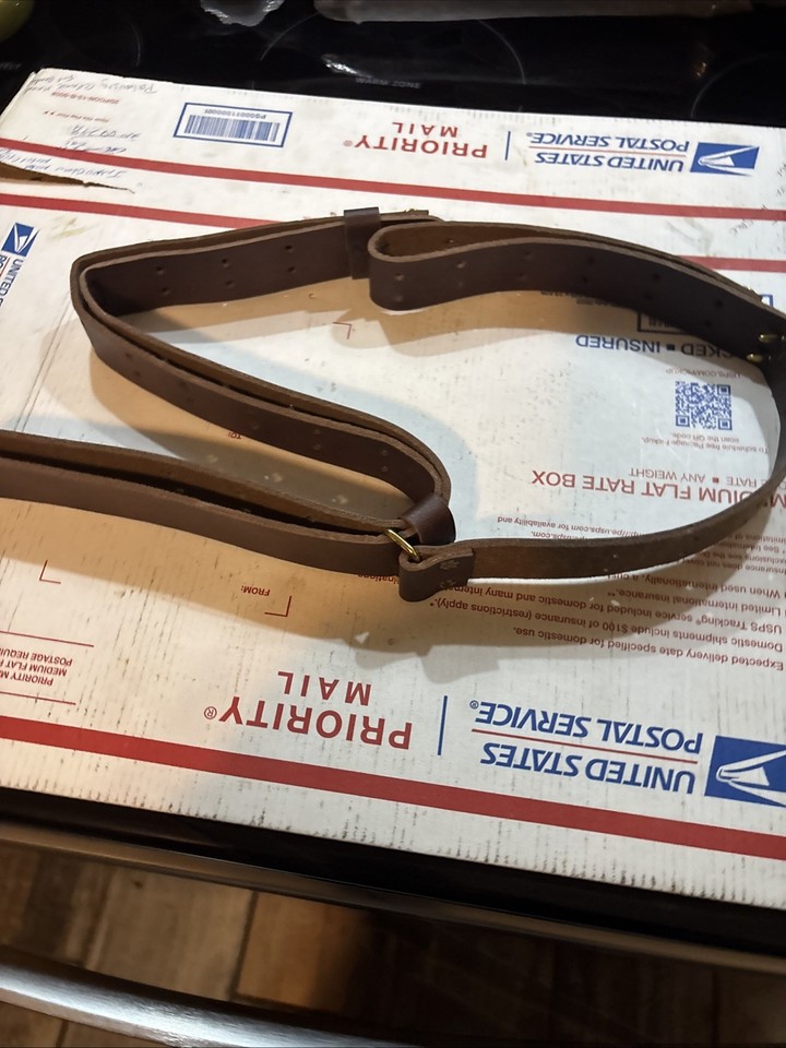 Military style leather rifle sling New Open Package With Brass Fastener ...