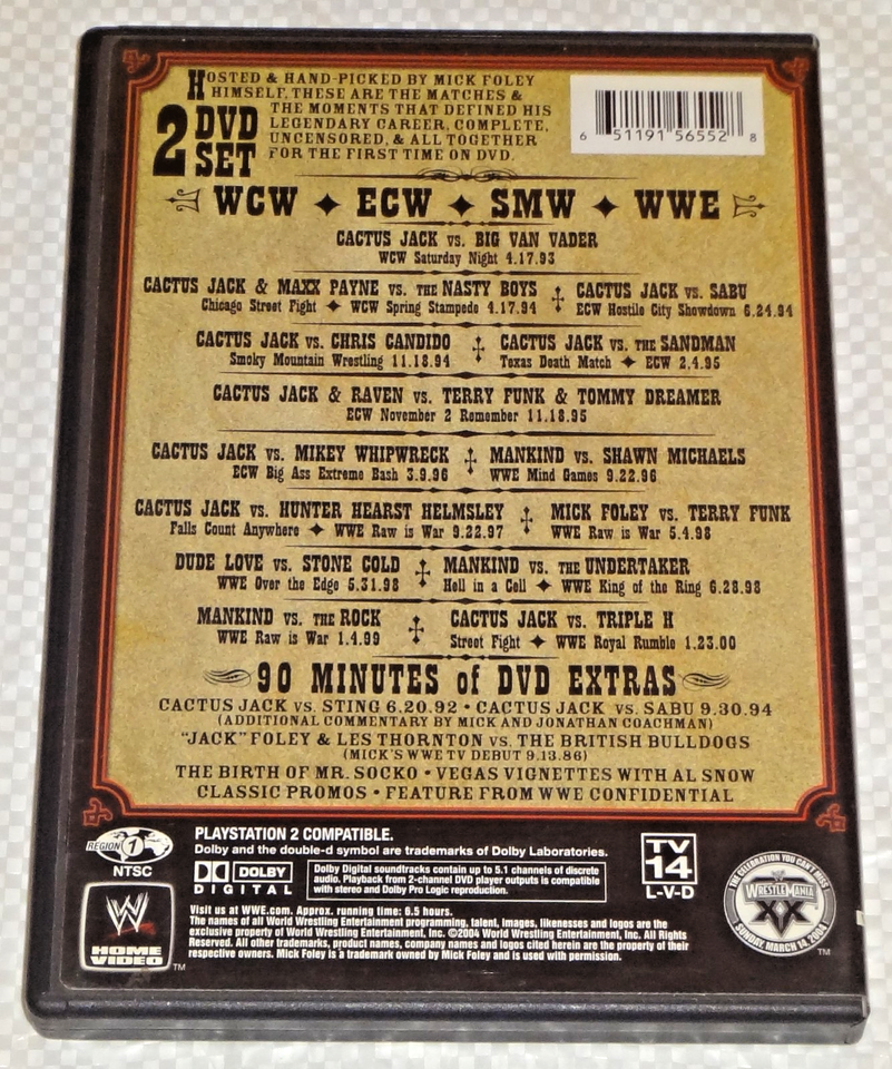 2004 WWE MICK FOLEY GREATEST HITS & MISSES 2-DISC DVD SET WCW ECW SMW ...