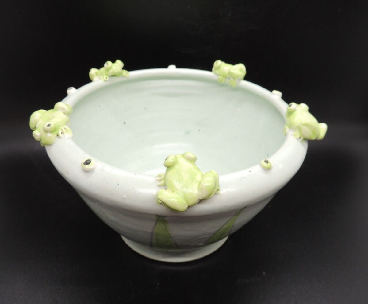Vintage Frog Planter Pottery 5 Frog Bowl Planter Green/Aqua Frogs ...