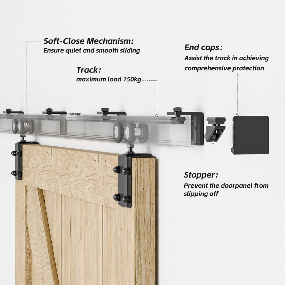 6/6.6FT Wall Mount Kit Box Rail Hardware Sliding Barn Door Track,Carbon ...