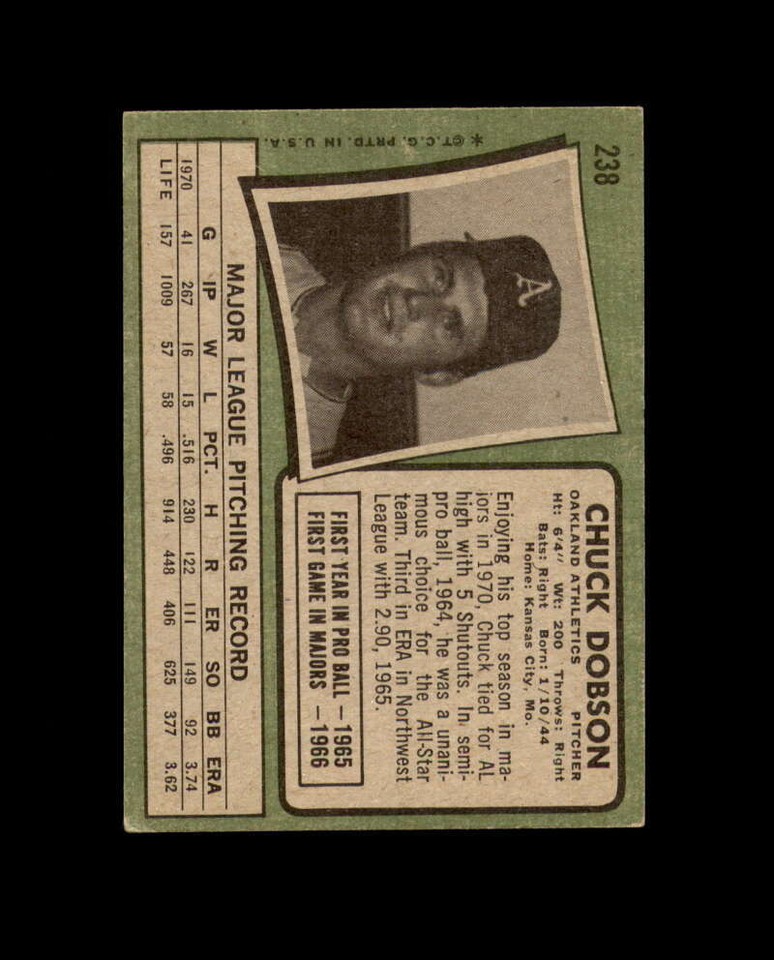 Chuck Dobson Signed 1971 Topps Oakland Athletics Autograph | eBay