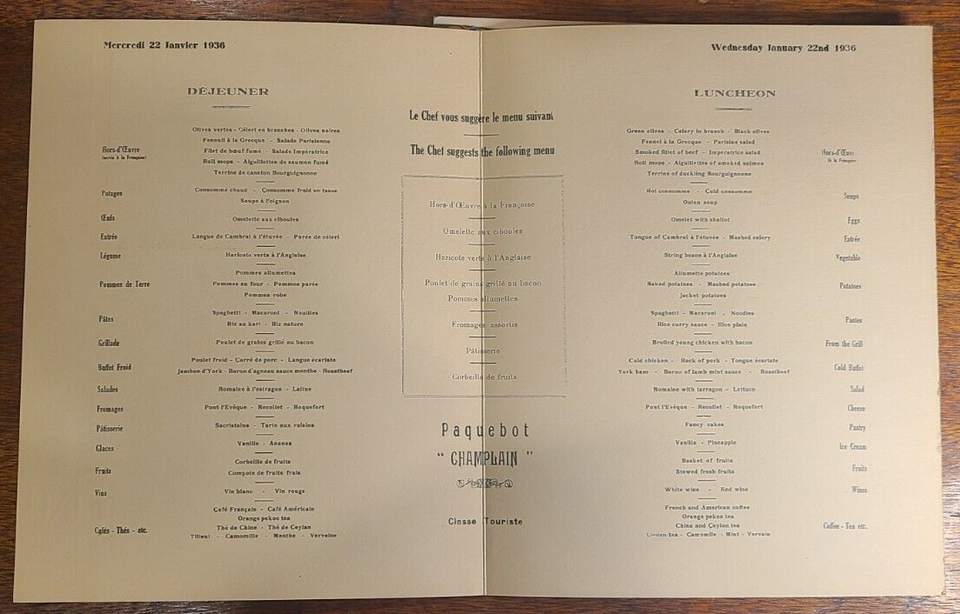 French Line CGT - Cruise Ship Ephemera - Menu, Luggage Tags, Schedule ...