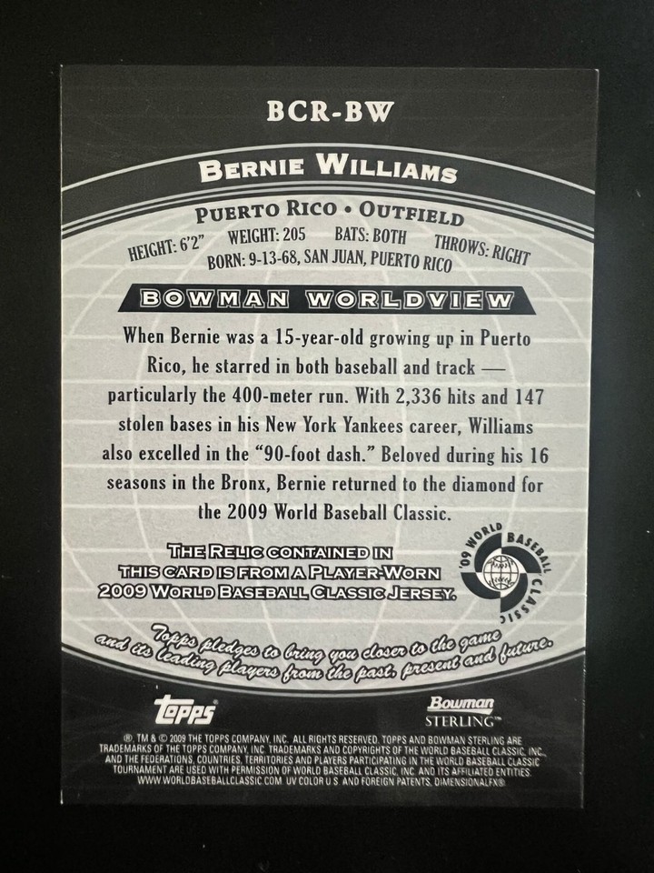 2009 Bowman Sterling World Baseball Classic Relics Bernie Williams #BCR ...