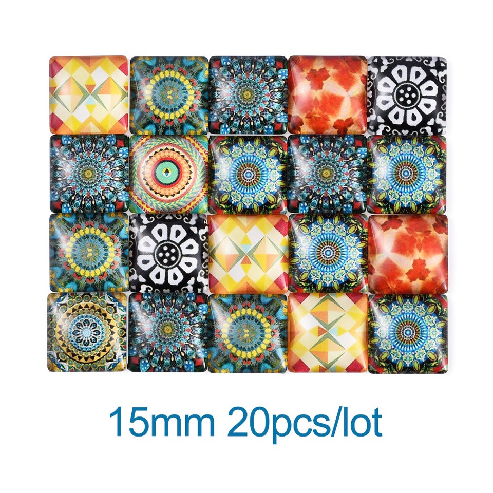 20pcs Floral Pattern Glass Flatback Square Cabochons Mixed Color ...
