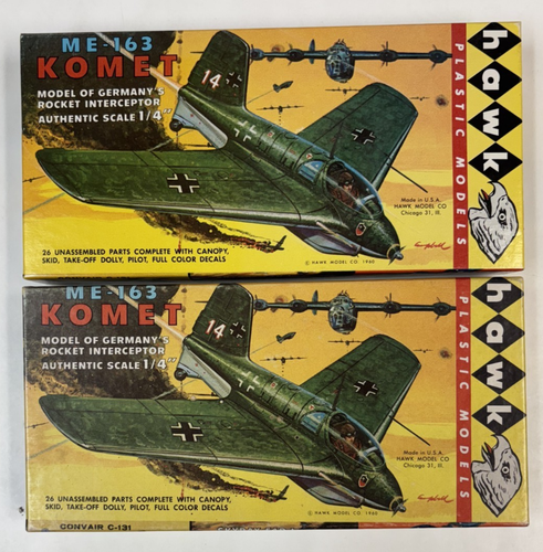 2 X vintage 1/48 (1/4") Hawk ME-163 Komet #625-50 original 1960 issue ...