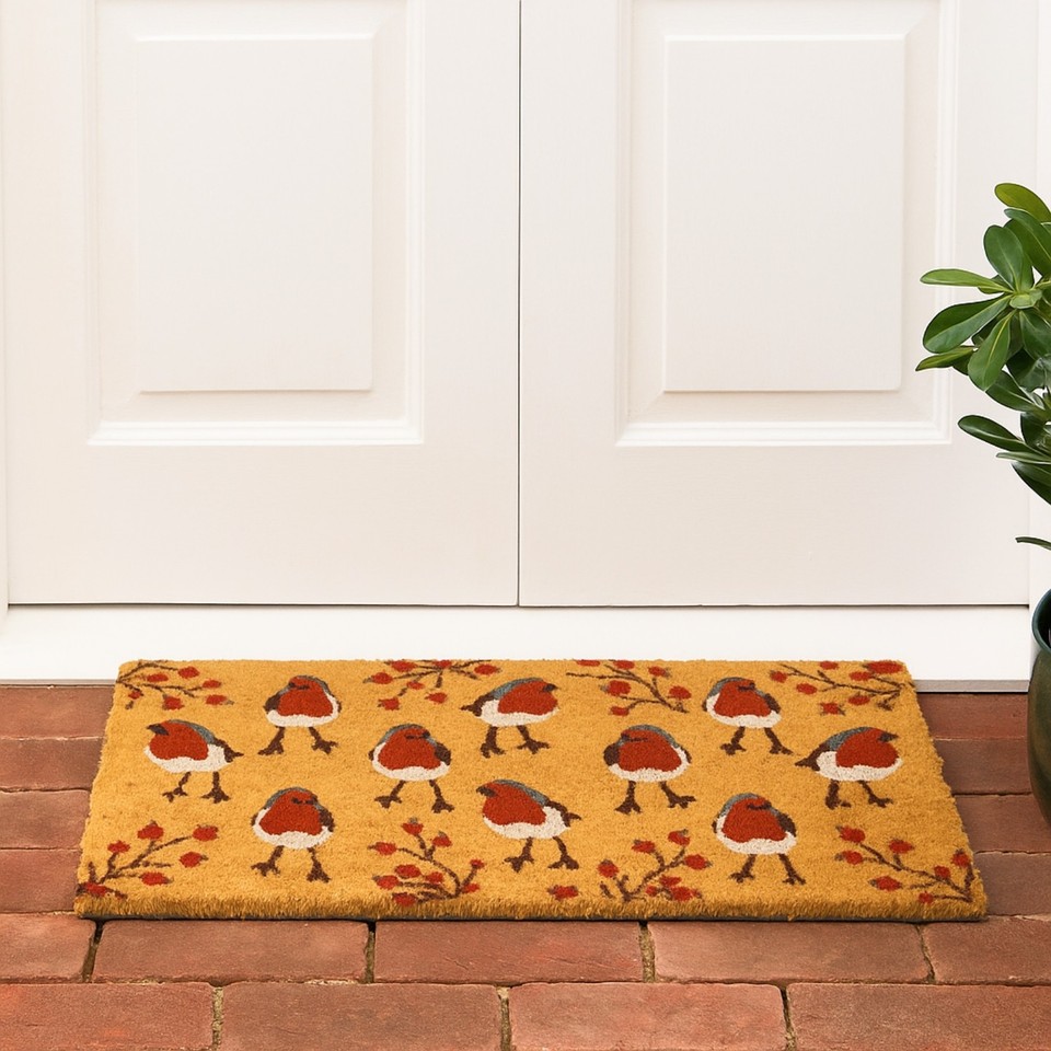 Christmas Robin Coir Doormat 60x40cm Non Slip Rubber Back Festive ...