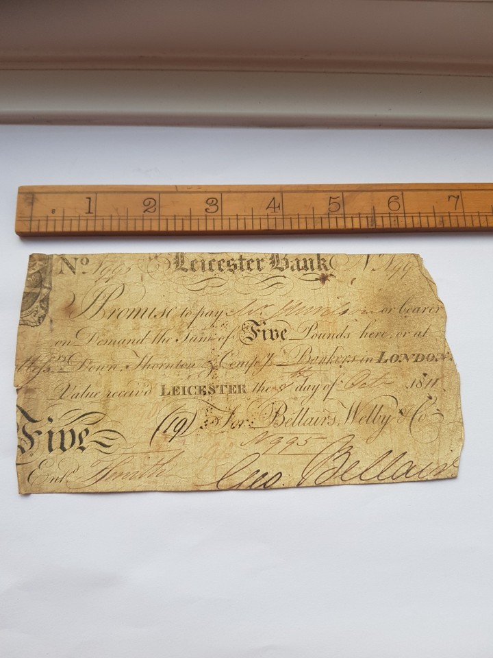 ORIGINAL LEICESTER BANK £5 NOTE / CHEQUE DATED 1811 | eBay UK