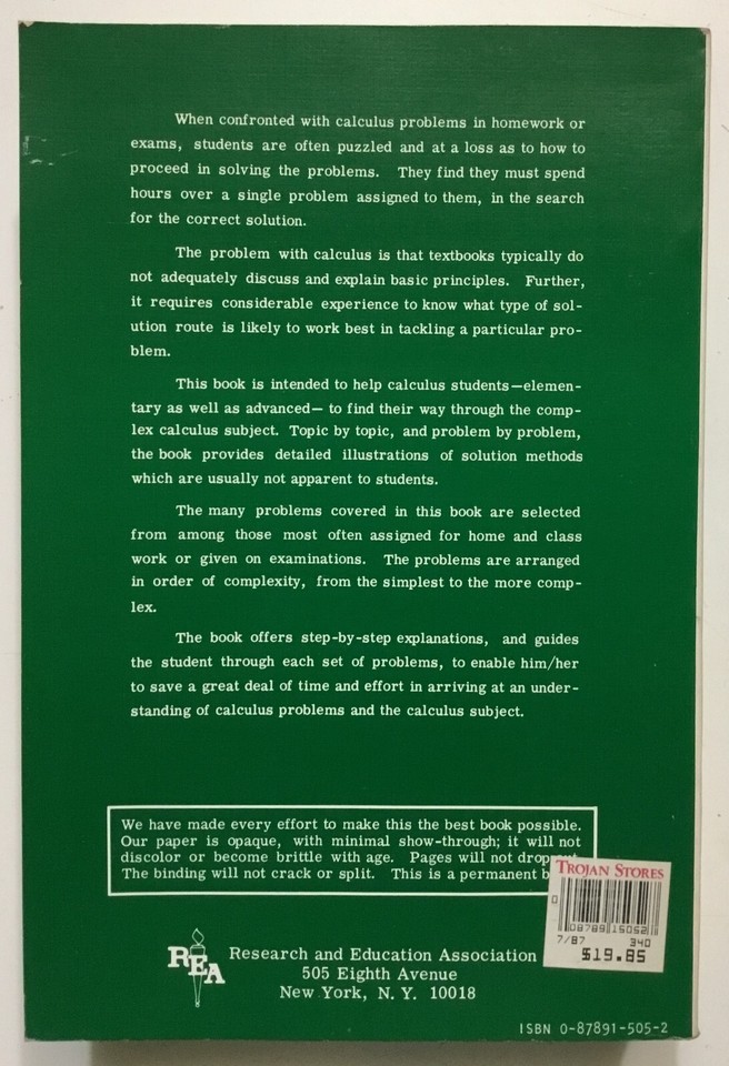 The Calculus Problem Solver: An essential suplement to any class over 1000 pages | eBay