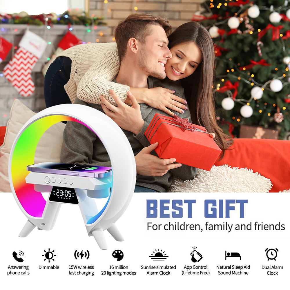 5 in1 LED G Alarm Clock Radio RGB Night Light 15W Wireless Charger ...