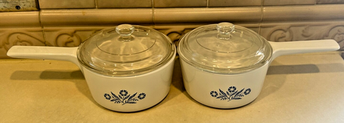 Pair VTG Corning Ware Range Topper N-1-B, 1 Quart Blue Cornflower W/ P ...