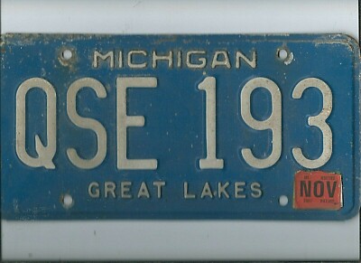 NOV 2007 license plate MICHIGAN blue white QSE 193 vintage GREAT LAKES ...