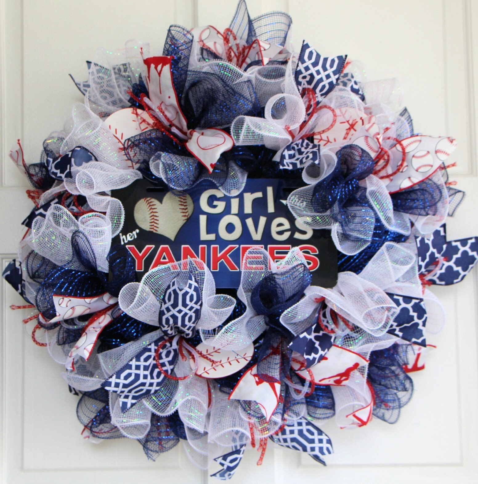NY Yankees Baseball Wreath, New York Mesh Sports Team Door Decor | eBay