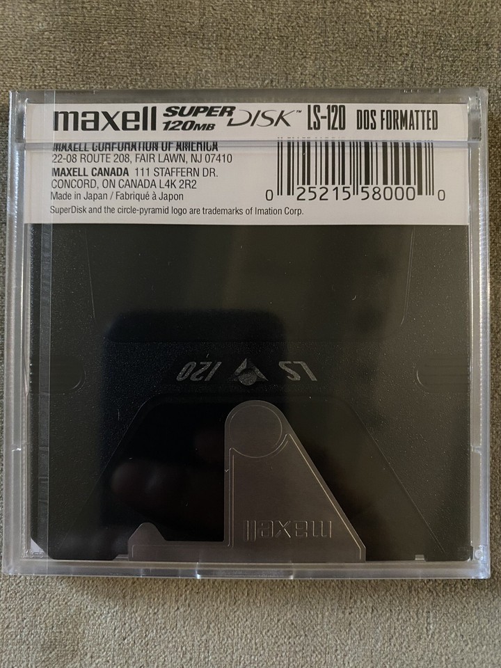 Maxell 120MB Superdisk Super Disk DOS Formatted SEALED NEW LS120 LS 120 ...