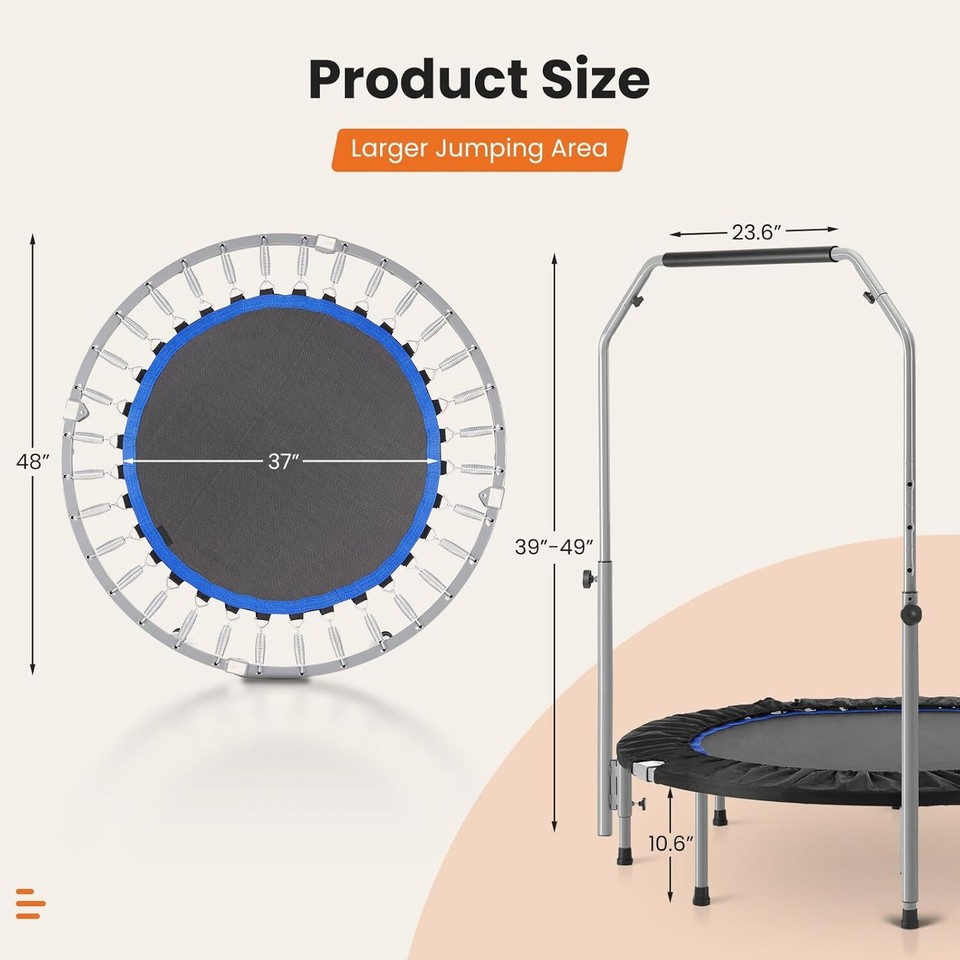 40" 48" Foldable Mini Trampoline for Adults Exercise Rebounder w ...