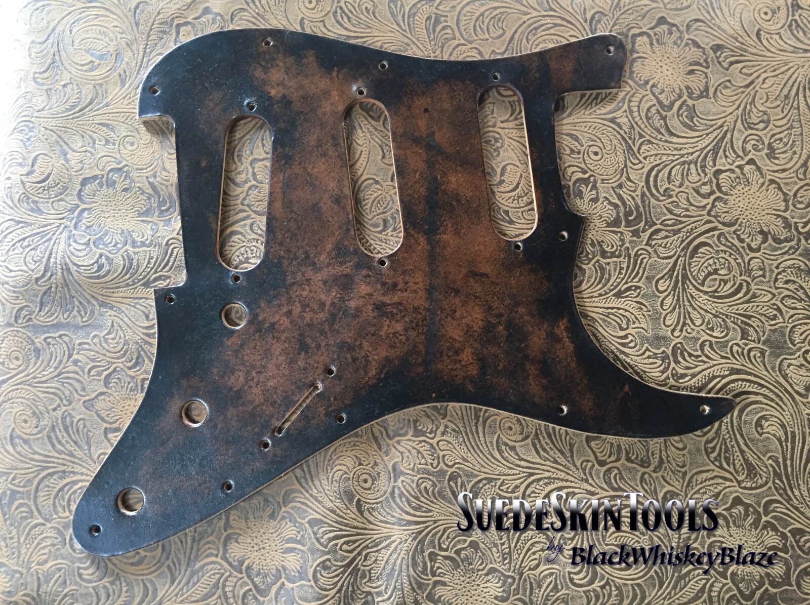 Custom Tooled Leather Distressed Brown Pickguard Fender Stratocaster ...